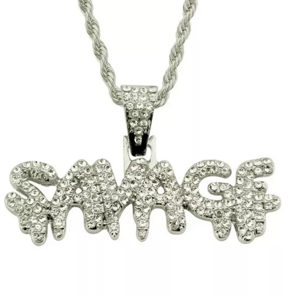 Accessories | New Savage Hip Hop Bling Pendant Silvertone Chain | Poshmark